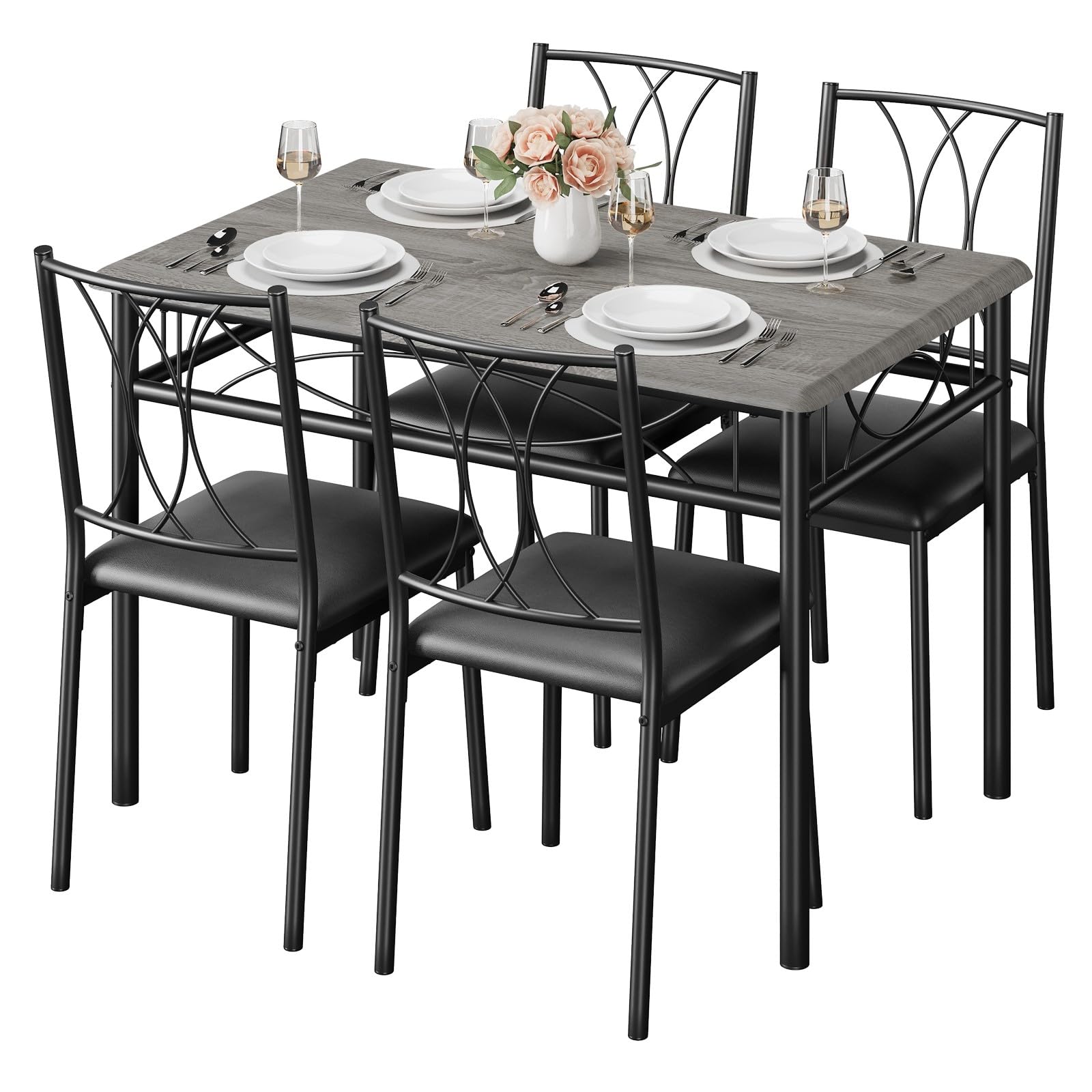 GAOMON Dining Table Set 5 Pieces for 4, Solid Metal Frame, Upholstered