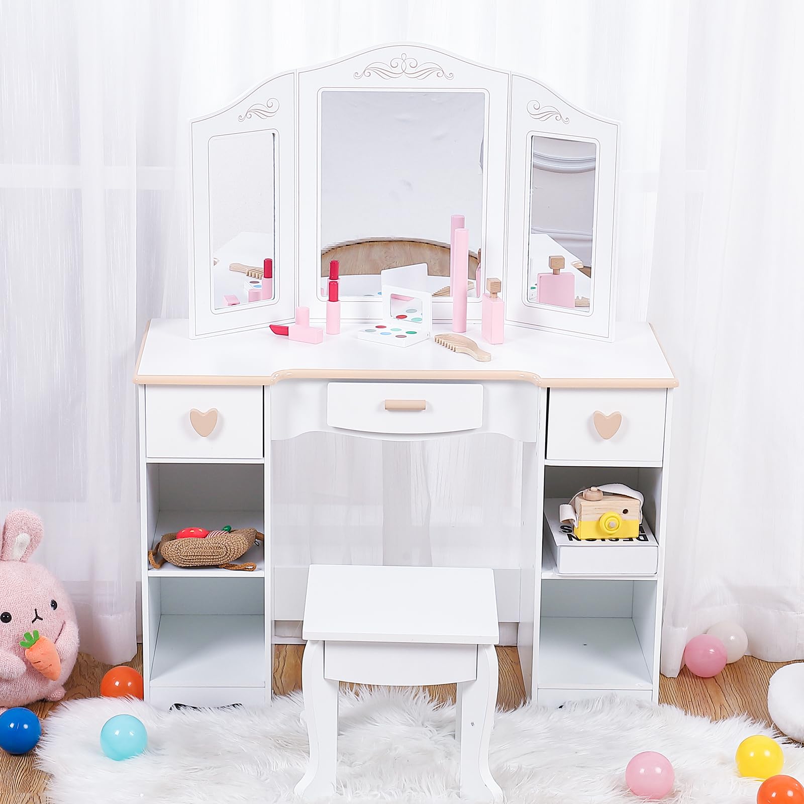 GAOMON Princess Vanity Set for Toddlers - Kids Vanity with Mirror, Sto