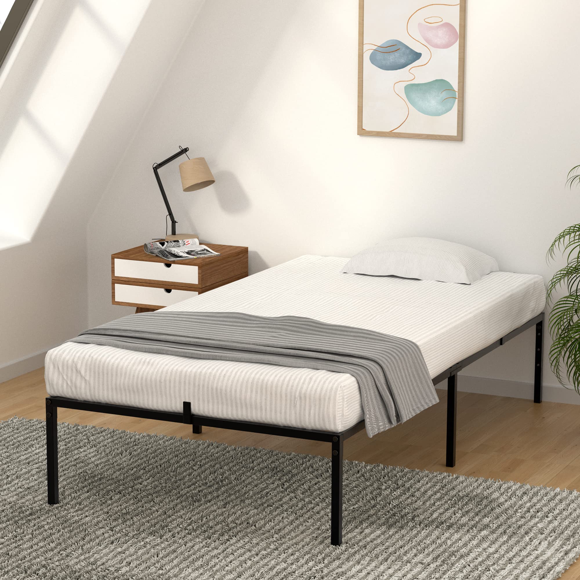 GAOMON Twin Metal Platform Bed Frame with Steel Slat Support, 13.8 Inc