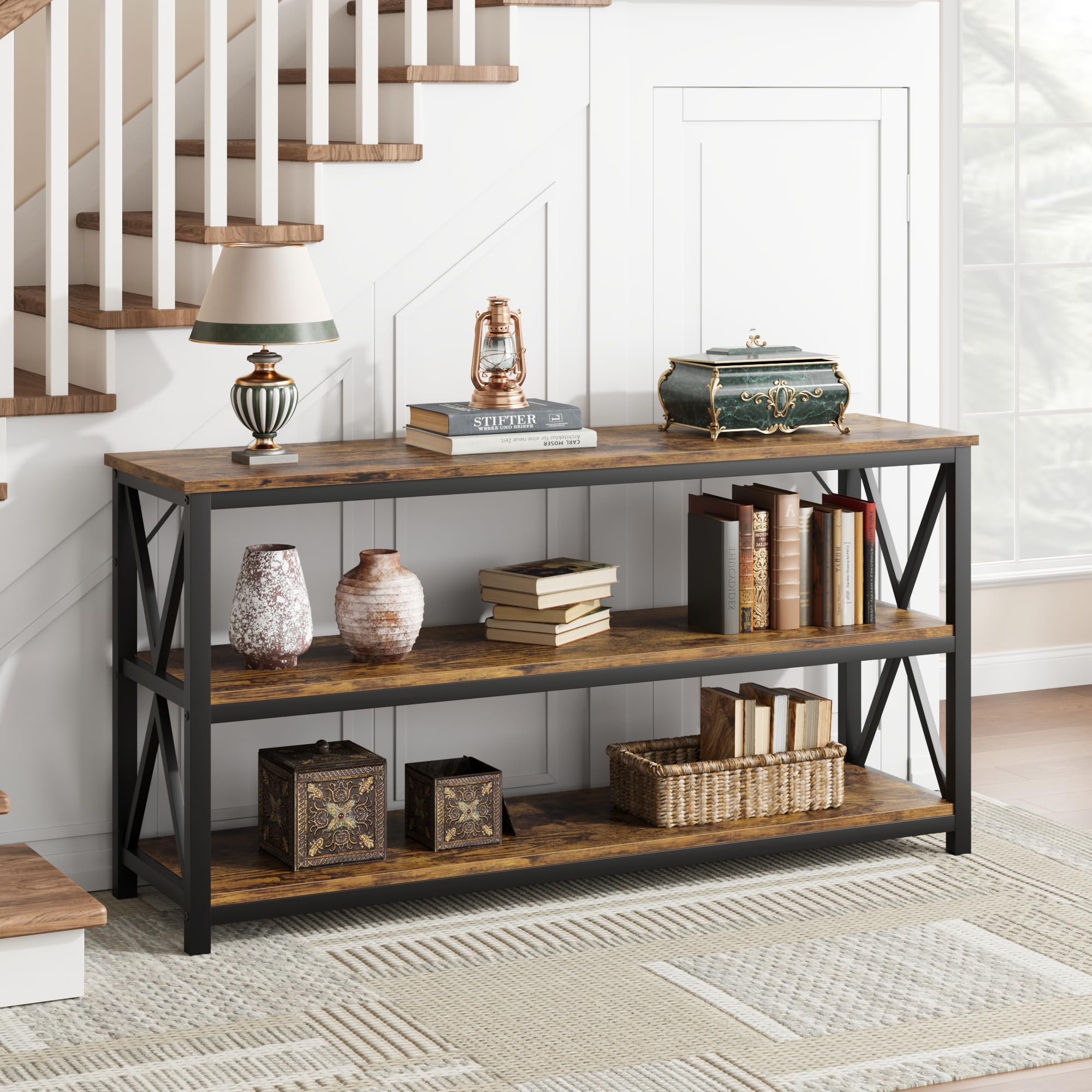 GAOMON 3 Tier Console Table, 55.1" Narrow Entryway Table with Storage,