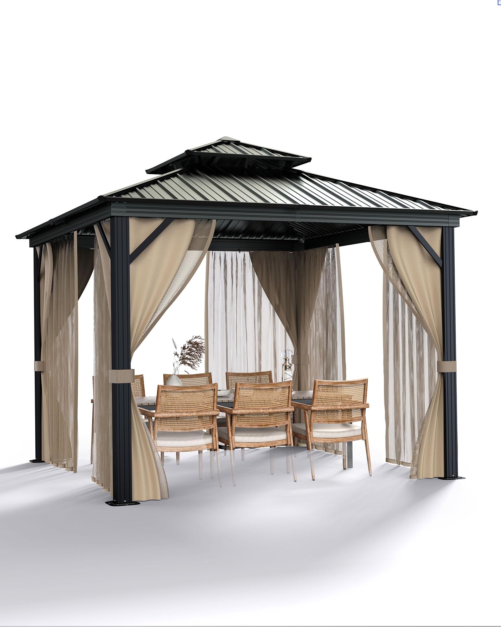GAOMON 10'x10' Hardtop Gazebo with double metal roof, aluminum frame,