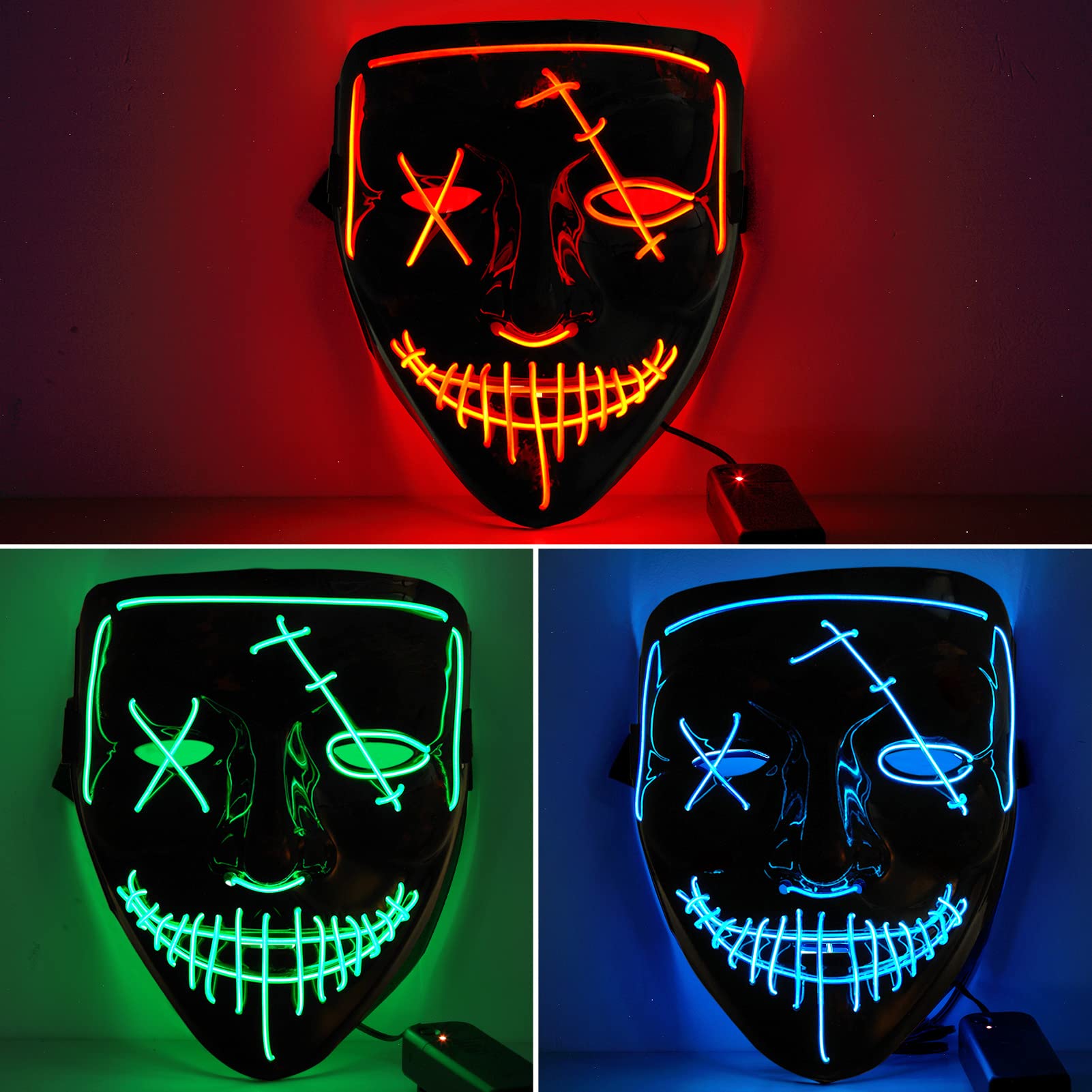 GAOMON 3 Pack Led Light Up Masks Scary Masks for Halloween