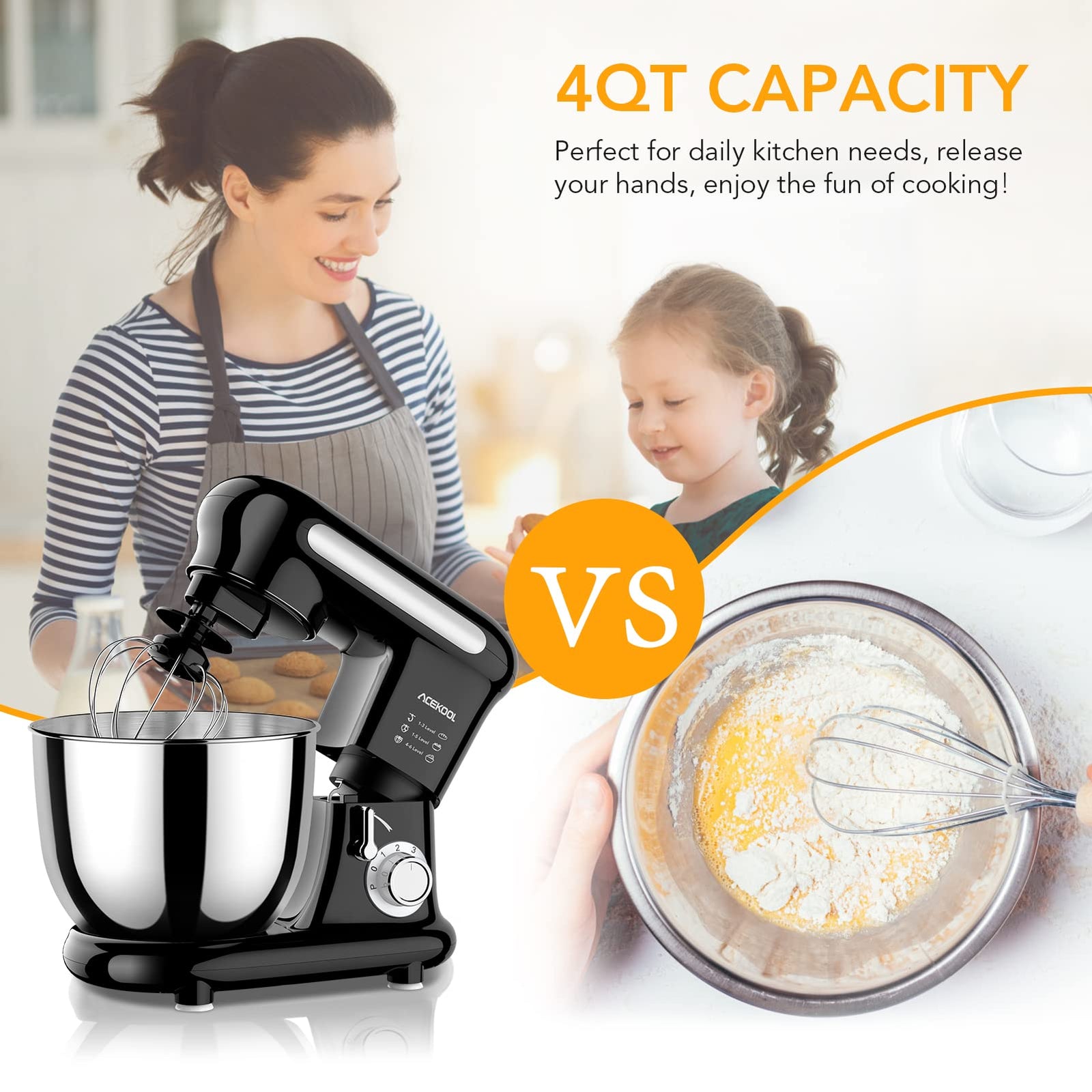 GAOMON Stand Mixer MC3 4QT 6 Speeds Tilt-Head Small Food Mixers EU Plu